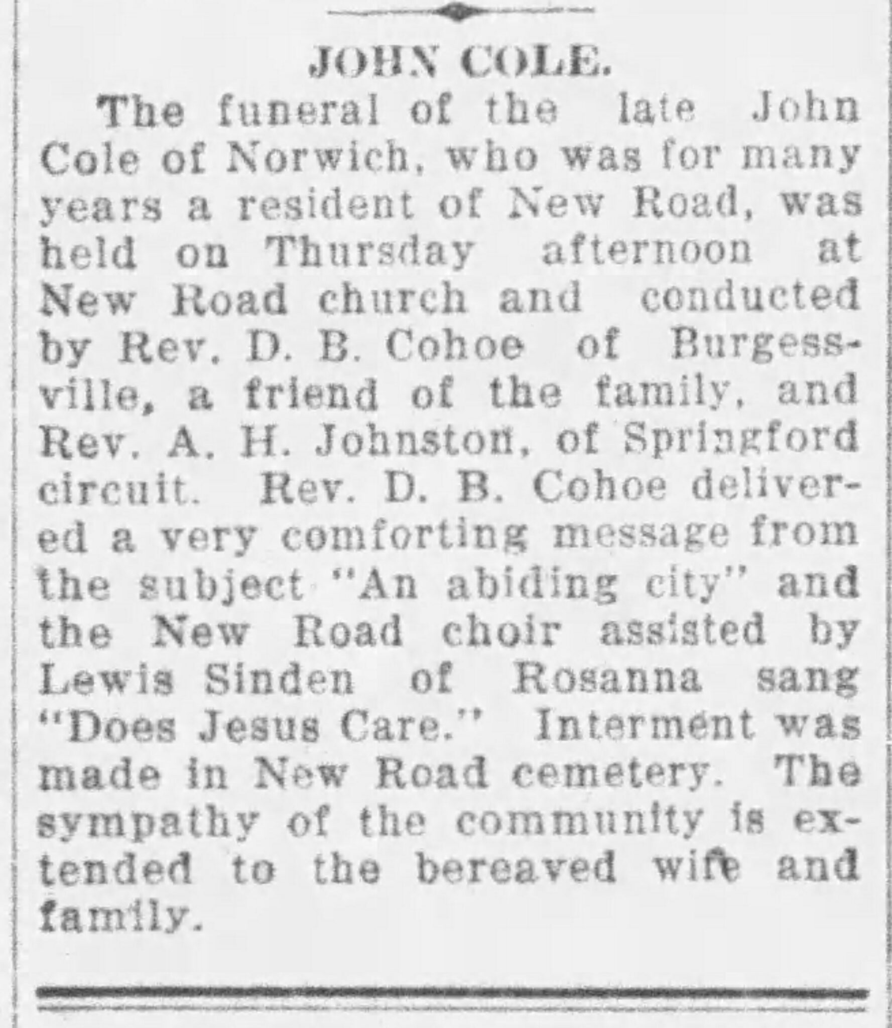 John Cole - Obituary - Family Genealogy Research